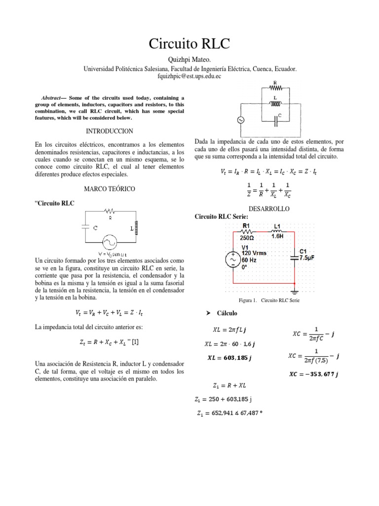 Circuito RLC | PDF | Impedancia eléctrica | Corriente eléctrica