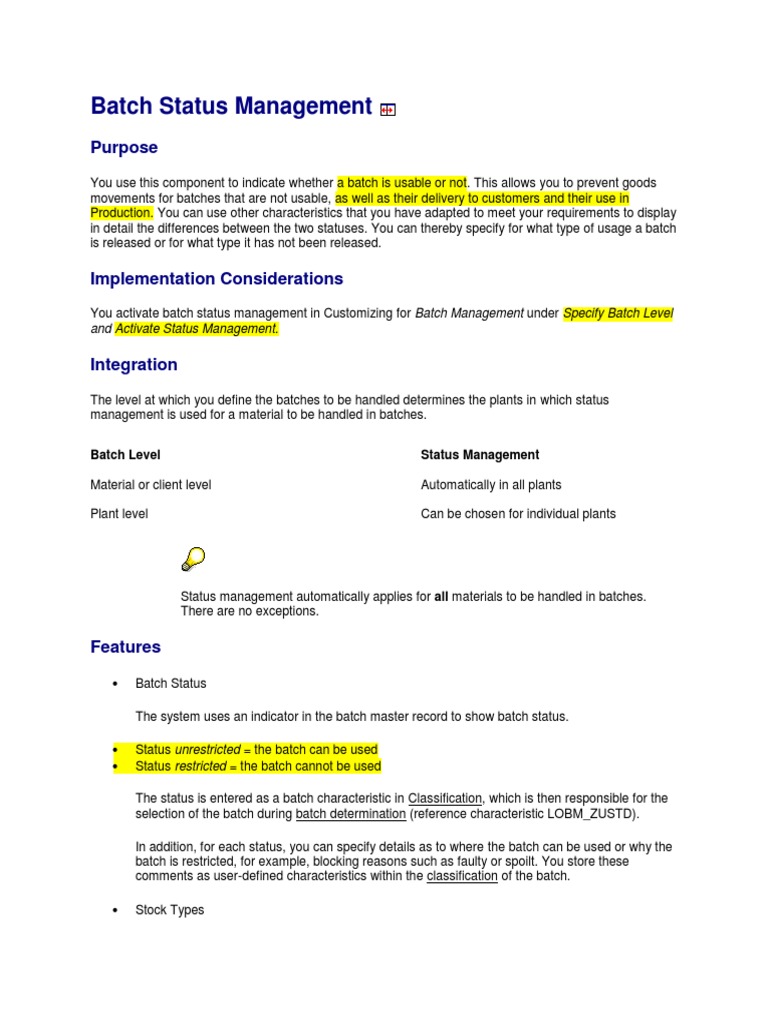 Batch Status Management in SAP | PDF | Stocks | Inventory