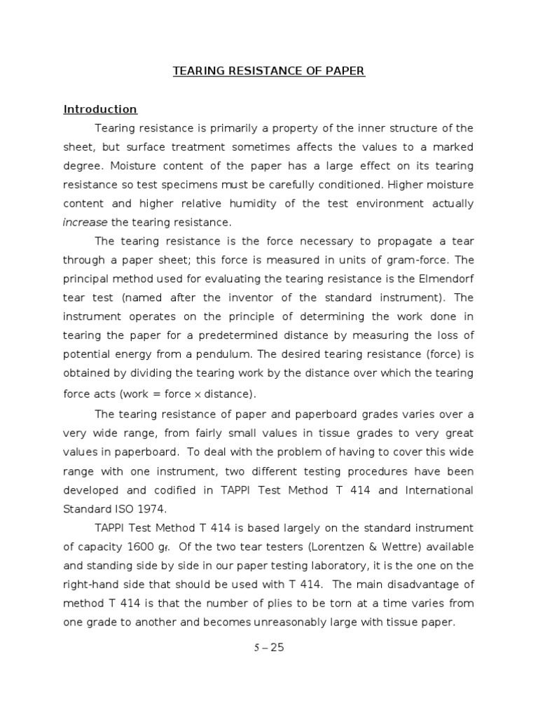 Tearing Resistance of Paper | PDF