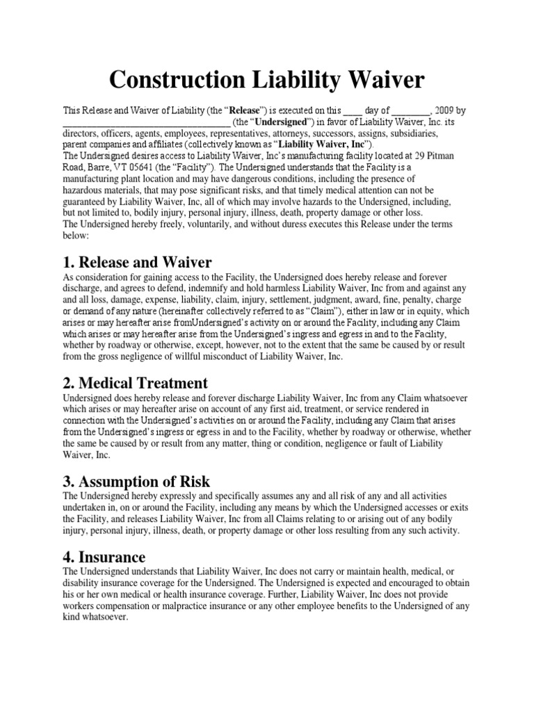 Construction Liability Waiver | PDF | Law