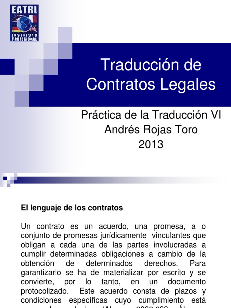 Traduccion de Contratos Legales.ppt | Traducciones | Lingüística