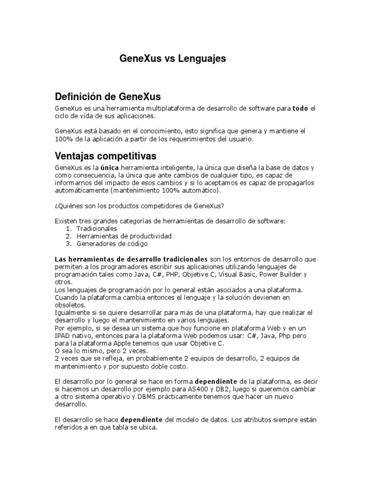 GeneXus Vs Lenguajes PDF | PDF | Java (lenguaje de programación ...