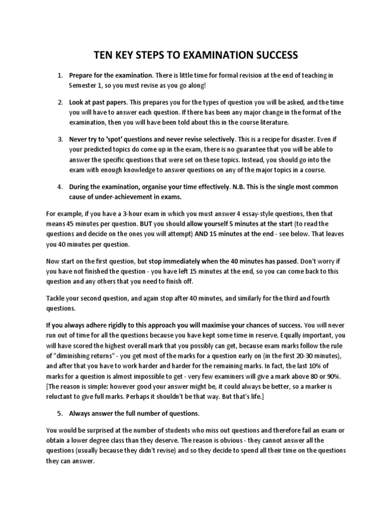 Exam Success: 10 Essential Steps | PDF | Test (Assessment) | Teaching ...