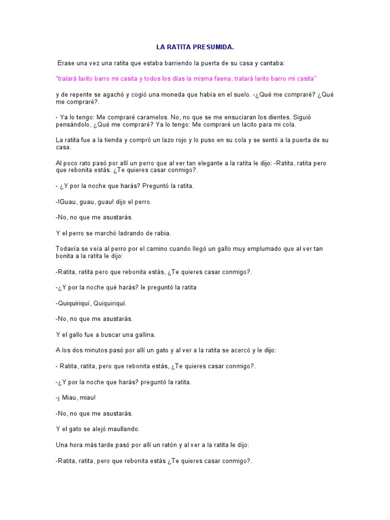 Cuento Infantil: La Ratita Presumida | PDF