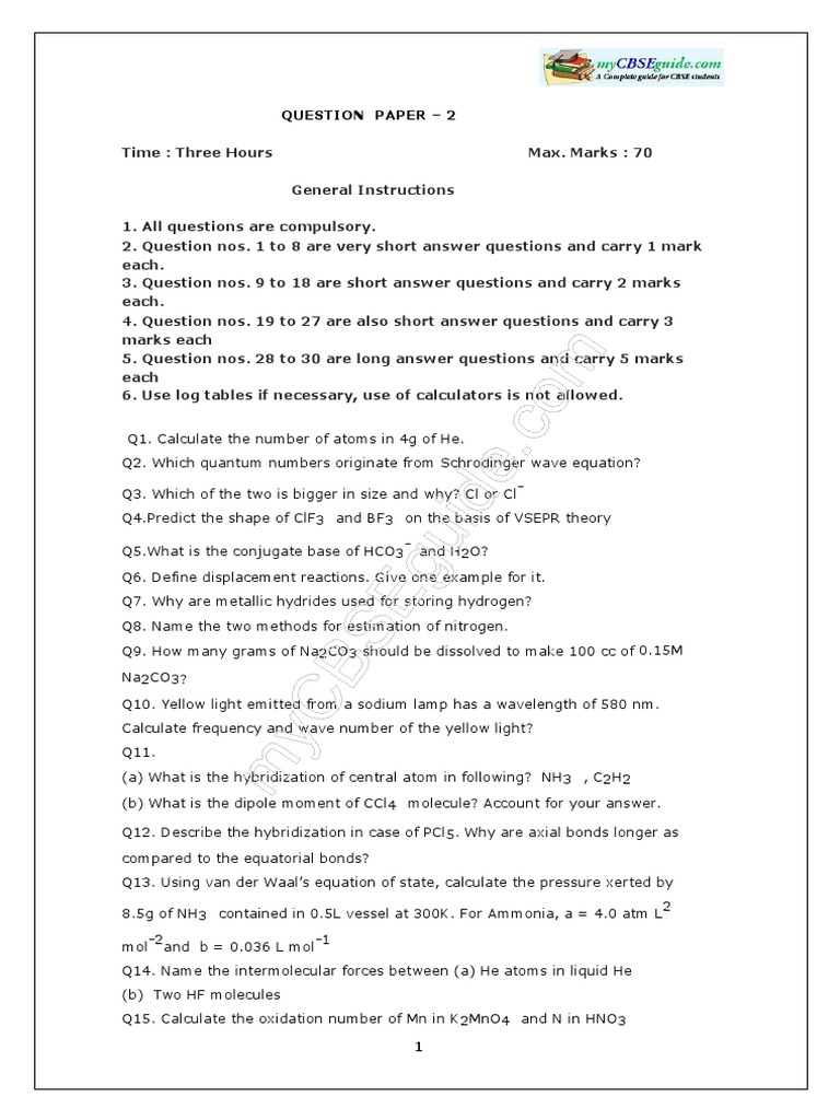 Class 11 Chemistry Solved Sample Paper 02 PDF | PDF