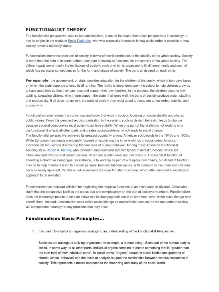 Functionalist Theory Pdf Classical Conditioning Sociology