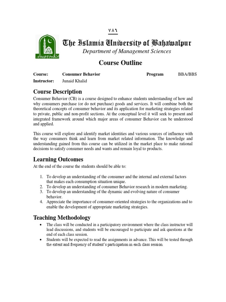 Consumer Behavior Course Outline | Download Free PDF | Consumer ...