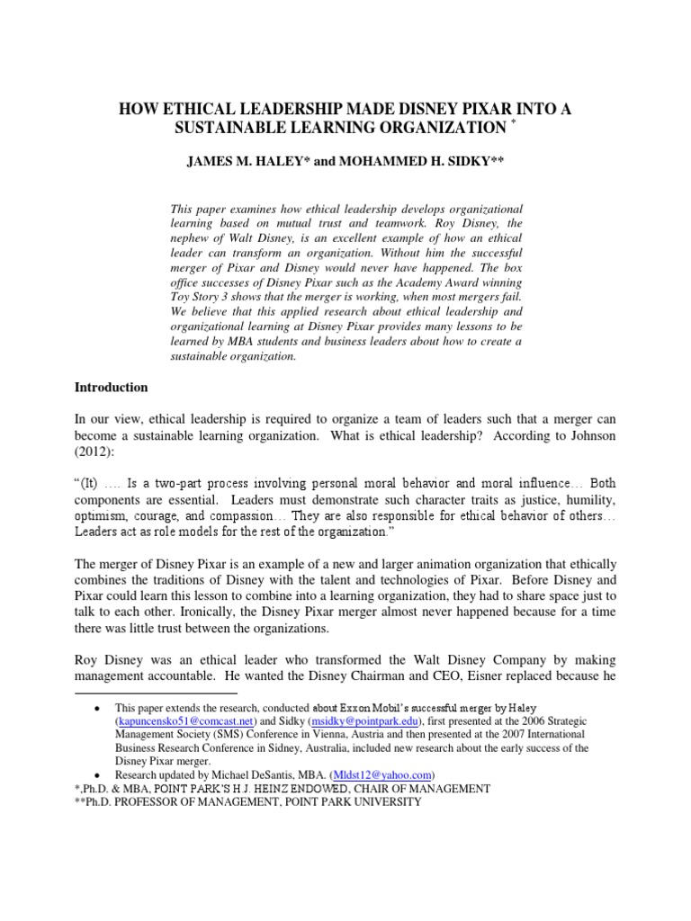 How Ethical Leadership Made Disney Pixar Into A Sustainable Learning ...
