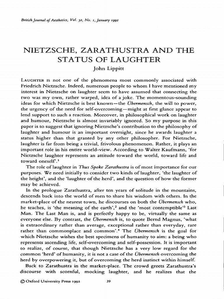 John Lippitt - Nietzsche, Zarathustra and The Status of Laughter | PDF ...