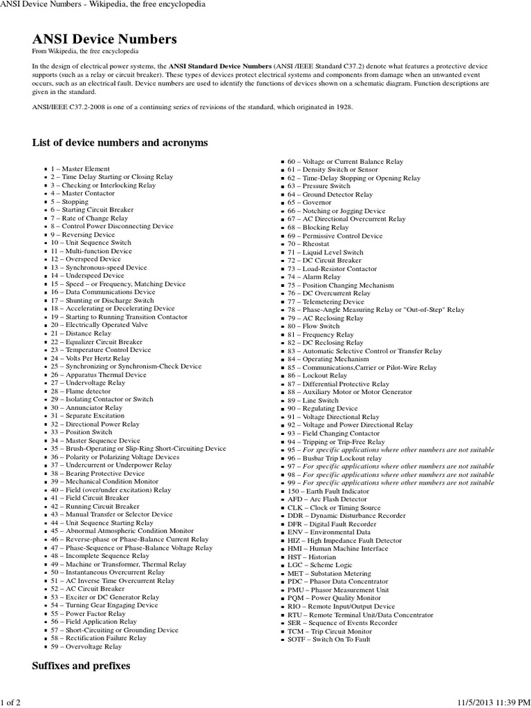 ANSI Device Numbers PDF | PDF | Relay | Switch