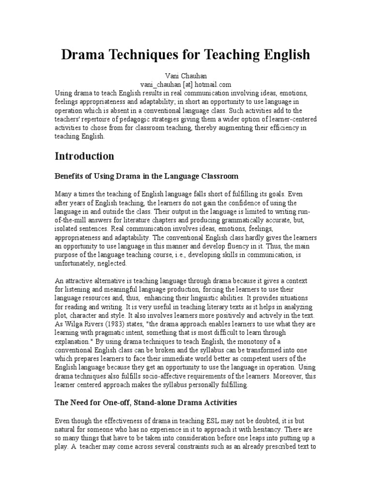 Drama Techniques For Teaching English | Download Free PDF | Language ...