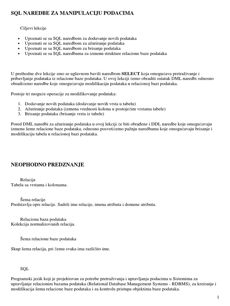 Baze Podataka - Lekcija 05 PDF | PDF