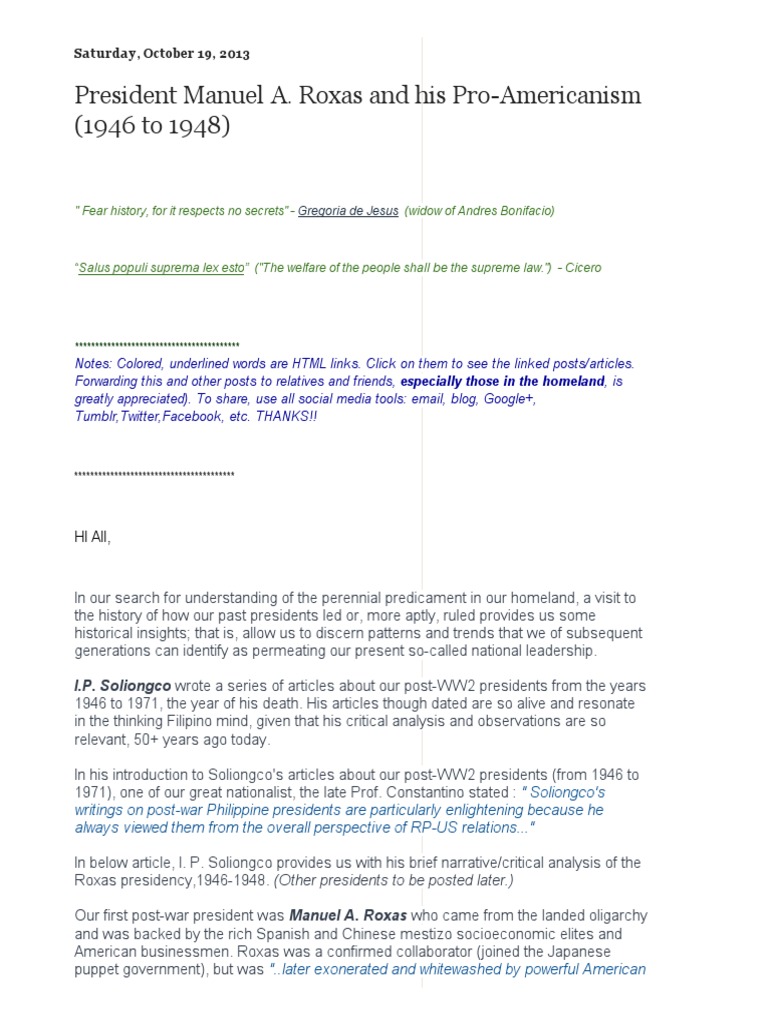 Manuel Roxas: Legacy of Pro-Americanism | PDF | Philippines | Nationalism