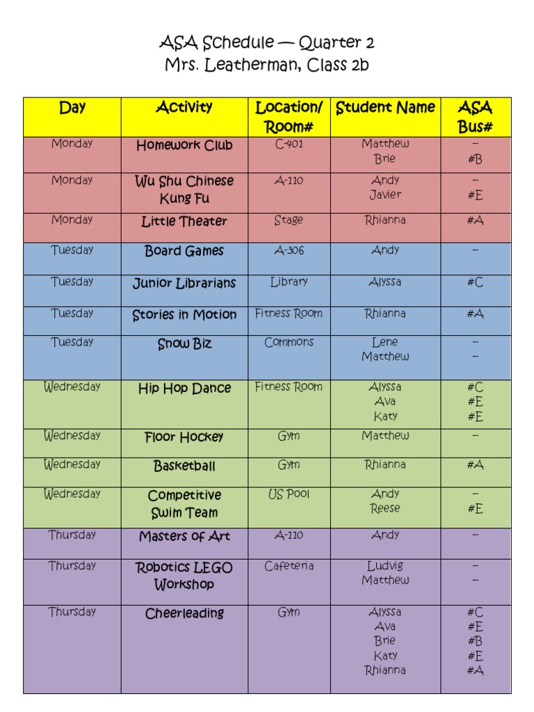 Asa Schedule q2 | PDF