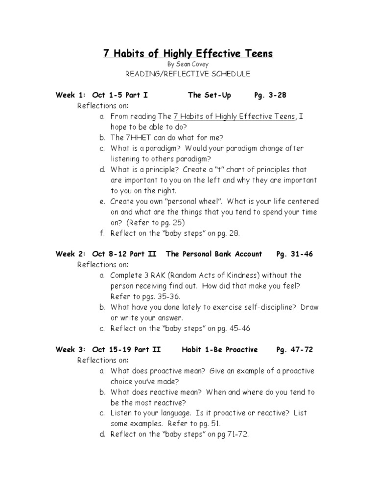 7 Habits of Highly Effective Teens Semester Reading | PDF