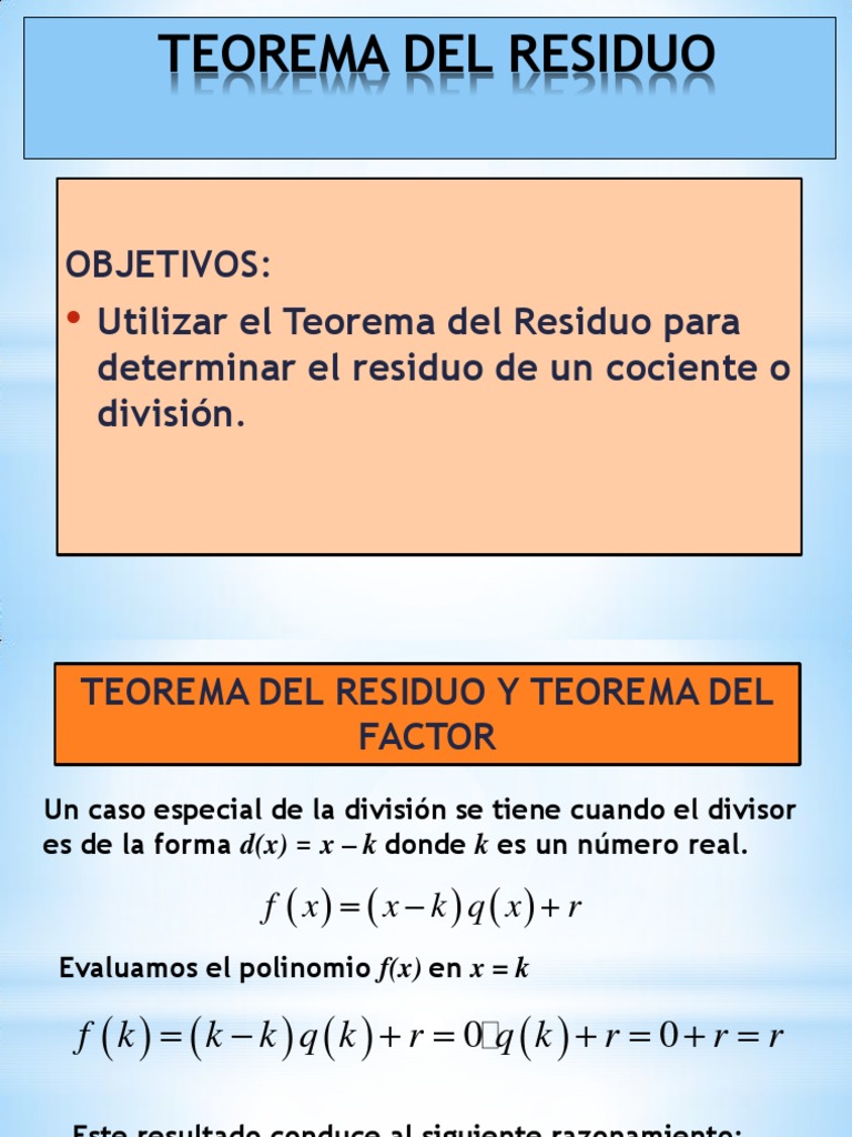 17.1. - Teorema Del Residuo y Del Factor | PDF