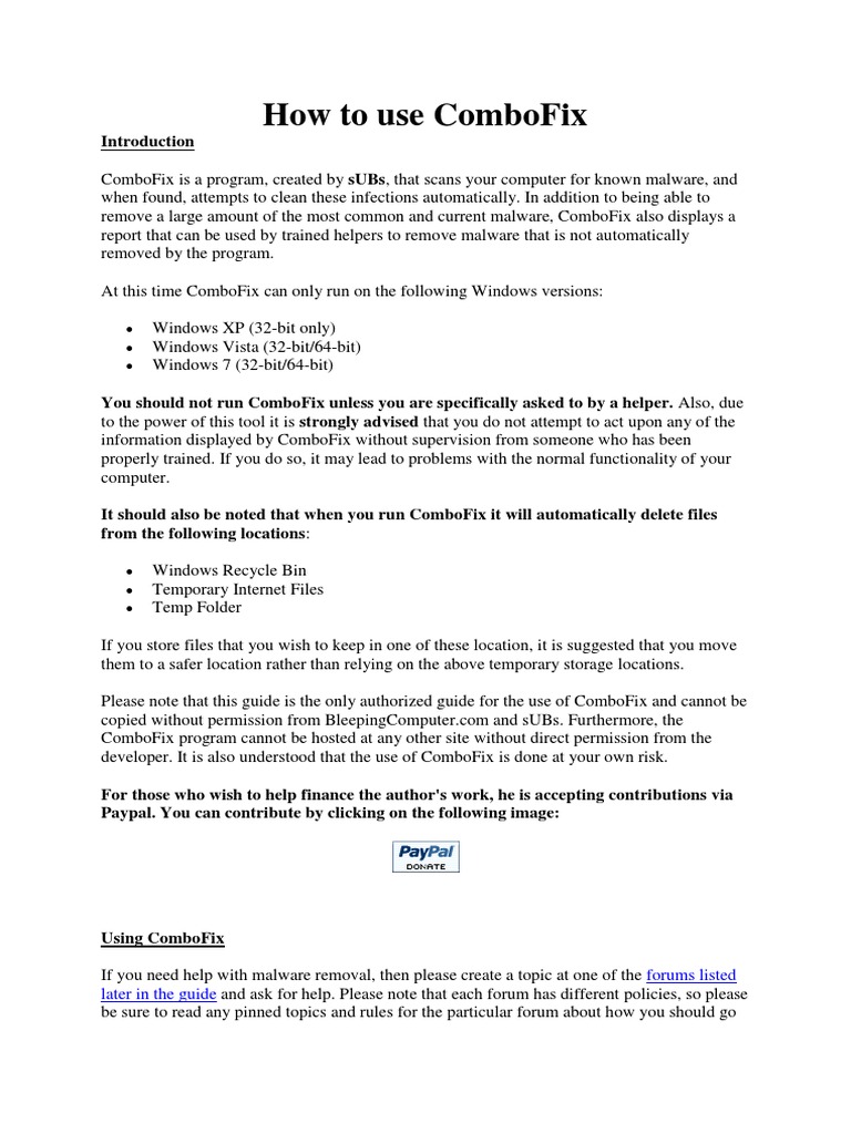 How To Use ComboFix | Download Free PDF | Microsoft Windows | Windows Xp