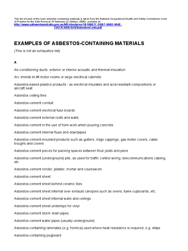 List of Asbestos Materials-September 2010 PDF | PDF | Asbestos ...