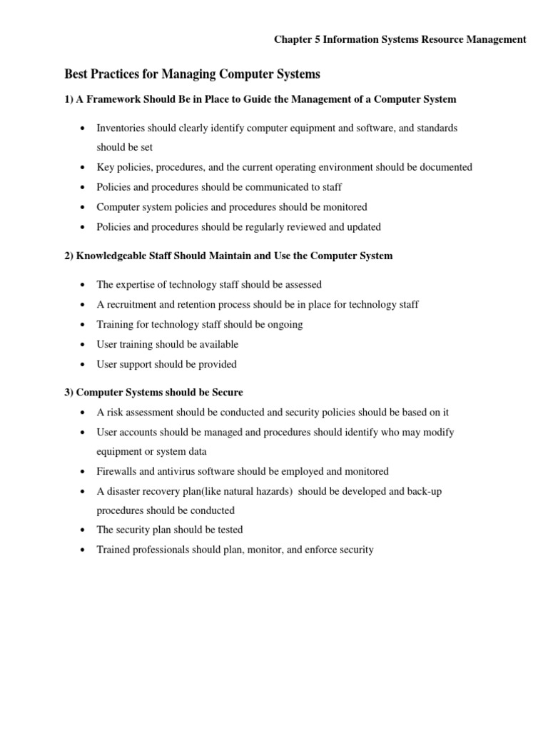 Best Practices For Managing Computer Systems: Chapter 5 Information ...