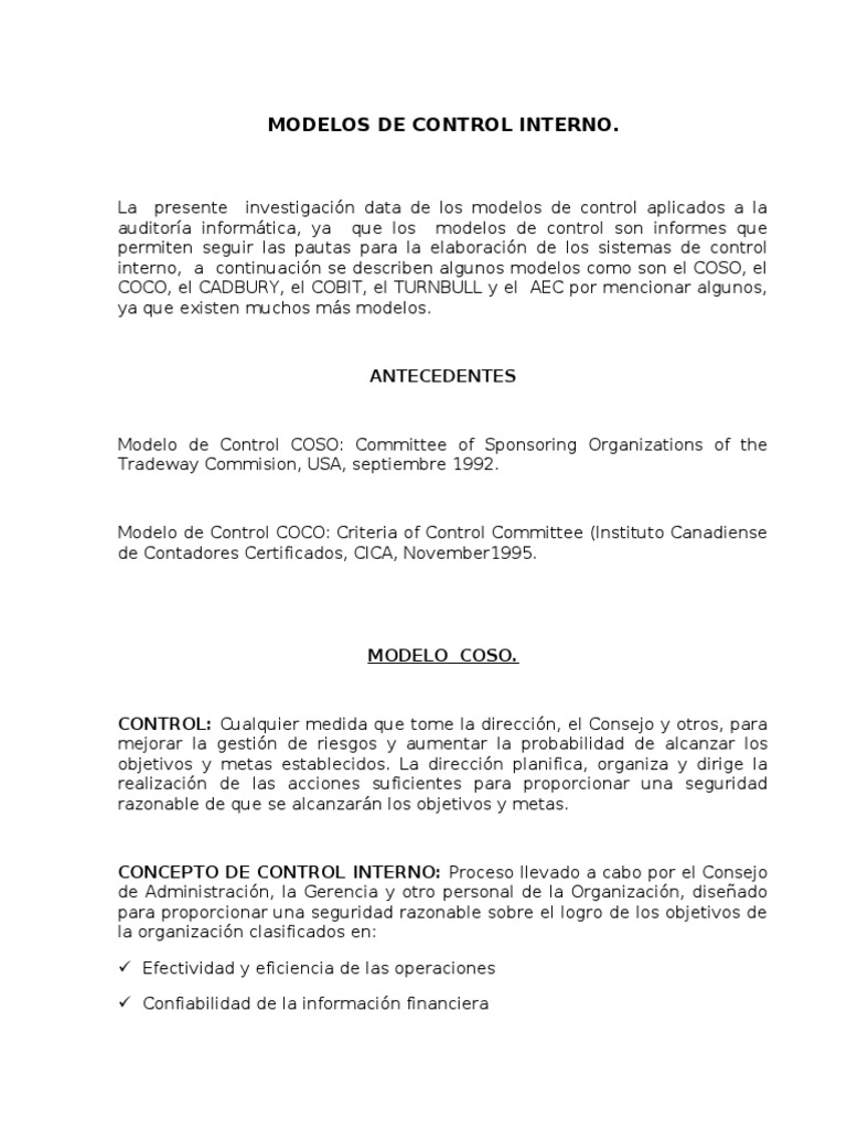 Modelos de Control Interno Resumen | PDF | Science | Es / Ciencias de ...
