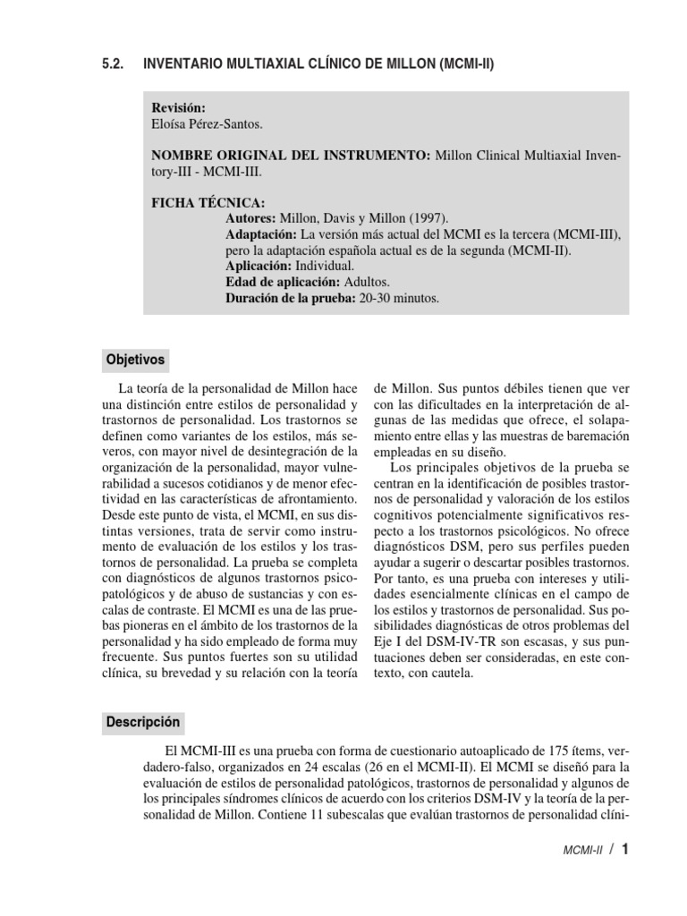 Mcmi Ii | PDF | Manual Diagnóstico y Estadístico de los Trastornos ...