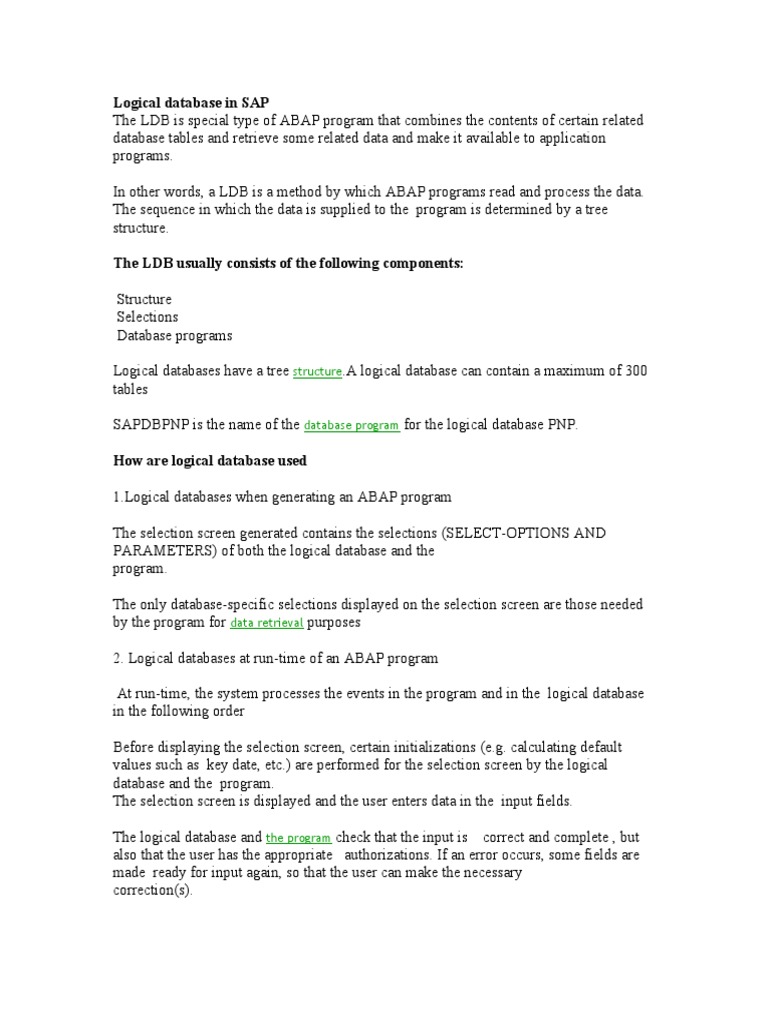 Logical Database in SAP | Download Free PDF | Databases | Software Engineering