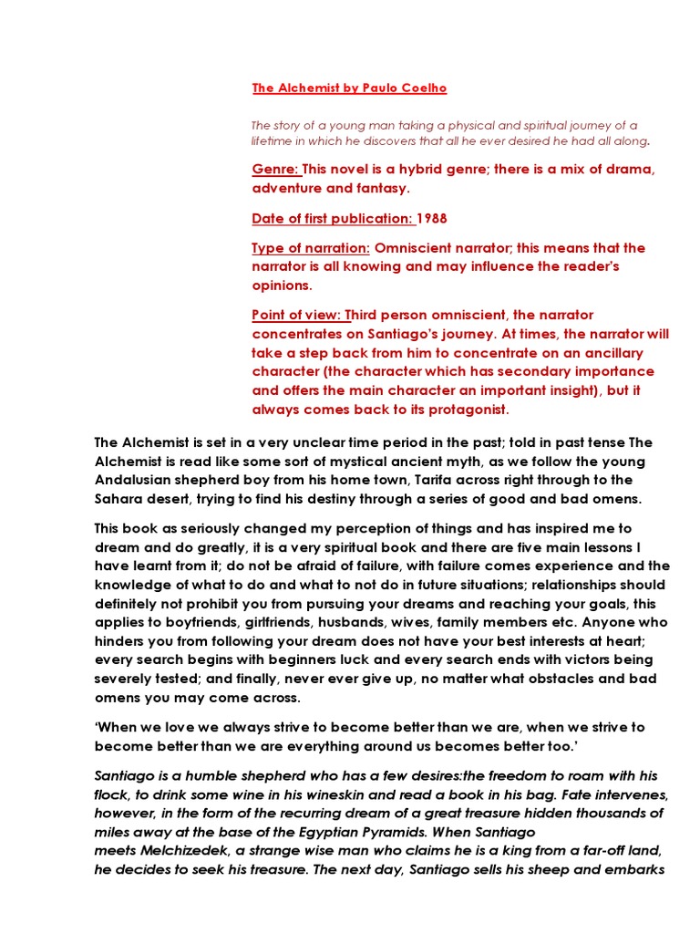 The Alchemist by Paulo Coelho | PDF | Narration | Dream