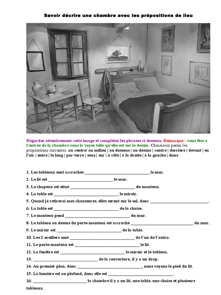 Savoir Décrire Une Chambre Avec Les Prépositions de Lieu | Télécharger ...