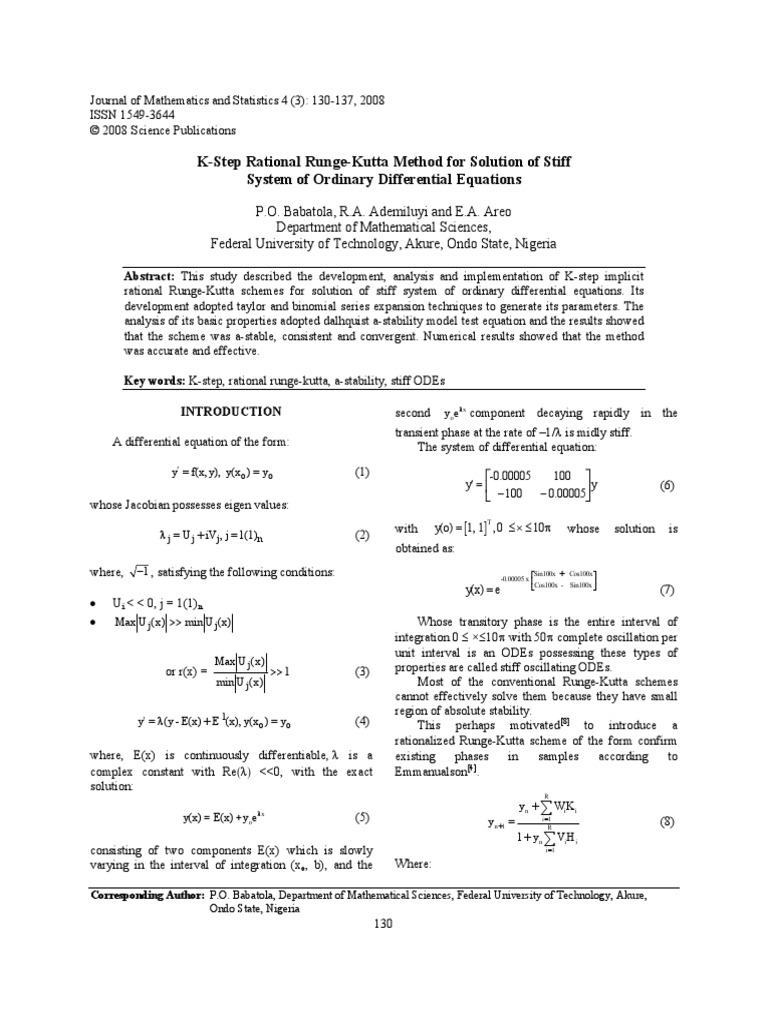 K-Step Rational Runge-Kutta Method For Solution of Stiff System of Ordinary Differential ...