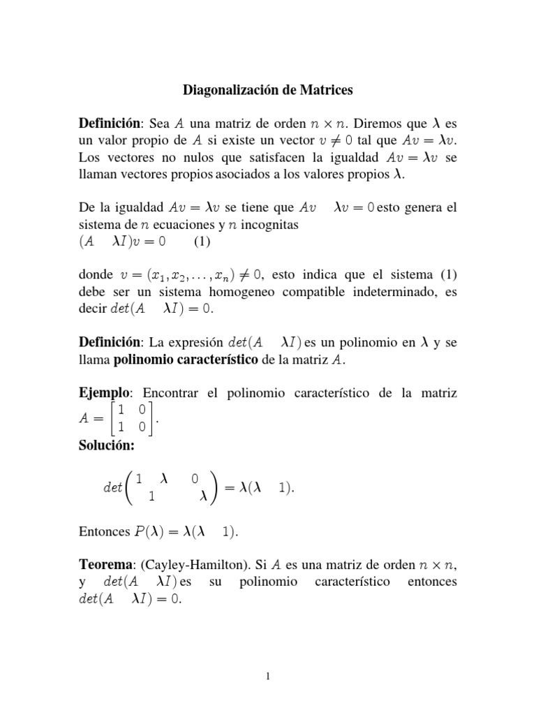 Apunte de Diagonalizacion de Matrices | PDF | Valores propios y vectores propios | Matriz ...