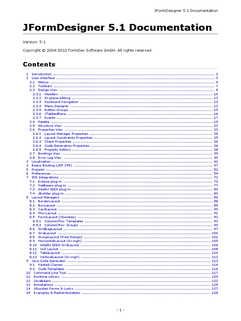 JFormDesigner Doc-5.1. | PDF | Java (Programming Language) | Method (Computer Programming)