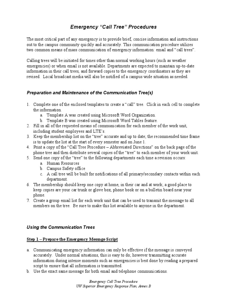 Call-Tree Instructions | PDF | Emergency | Communication