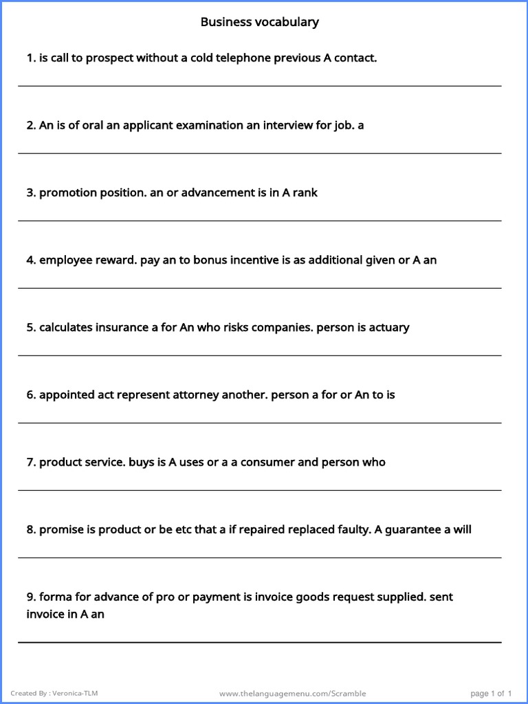 Scrambled Sentences Example Package 1 | PDF