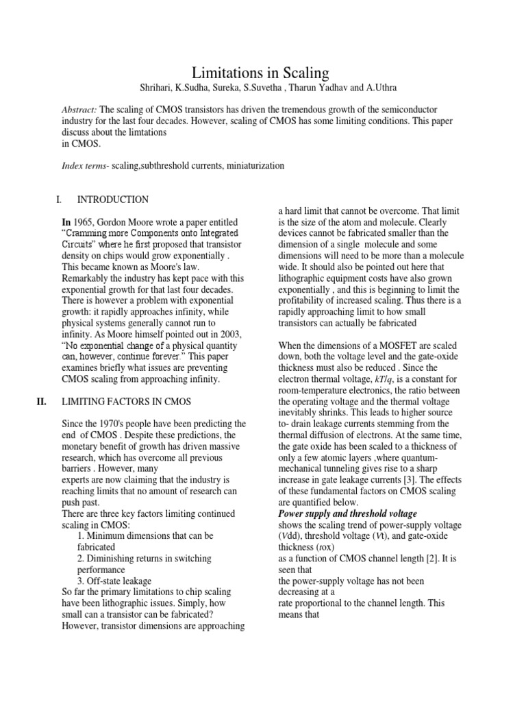 Limitations in Scaling | Download Free PDF | Cmos | Field Effect Transistor