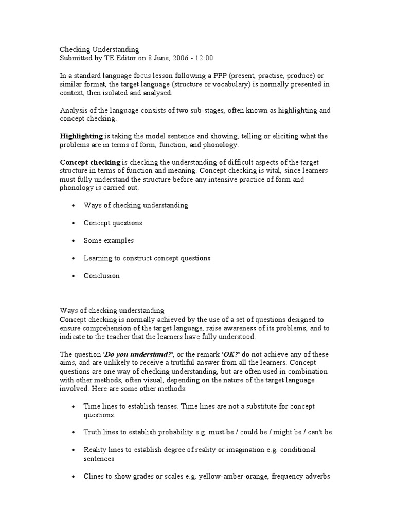 Checking Understanding | PDF