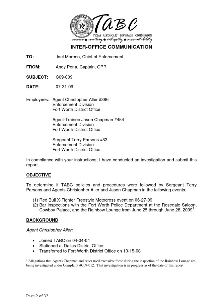 TABC Report On Rainbow Lounge Raid | PDF | Handcuffs | Violence