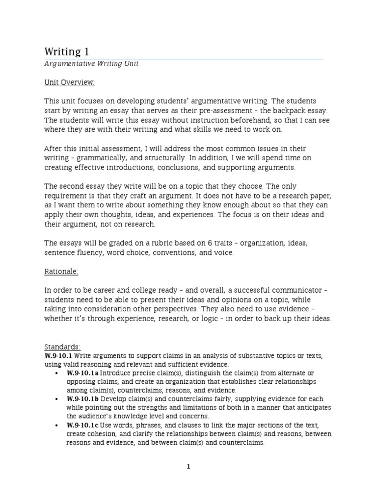 Argumentative Writing Unit For Portfolio | PDF | Essays | Argument