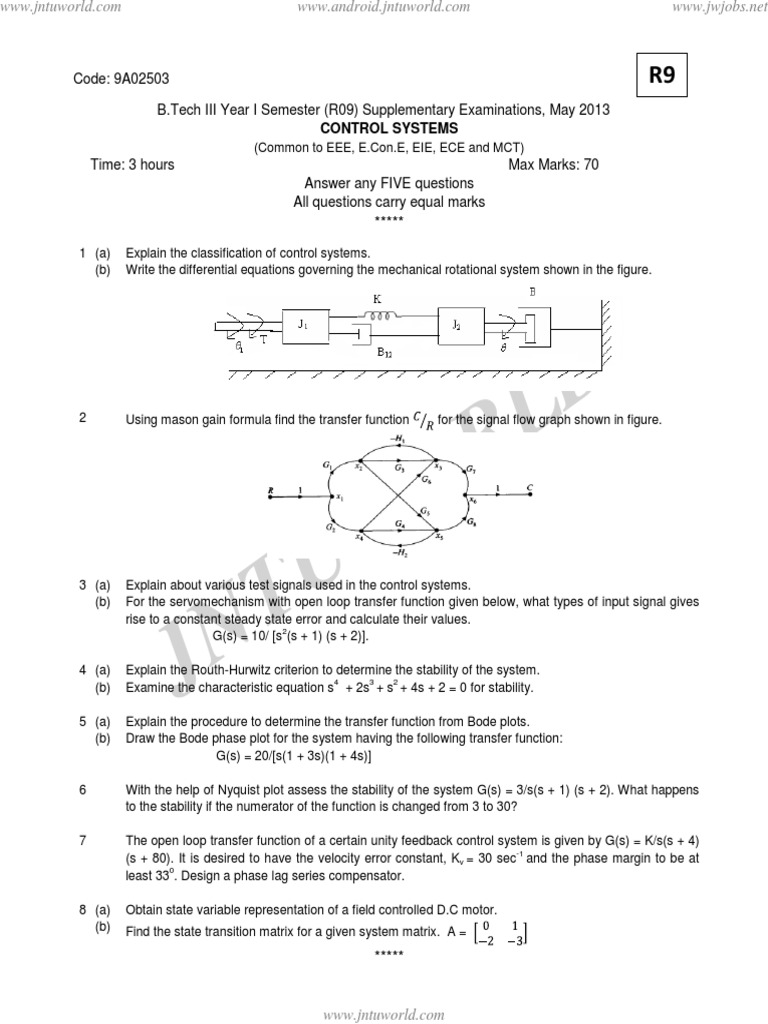 Control - Systems (2013) Previous Paper PDF | PDF