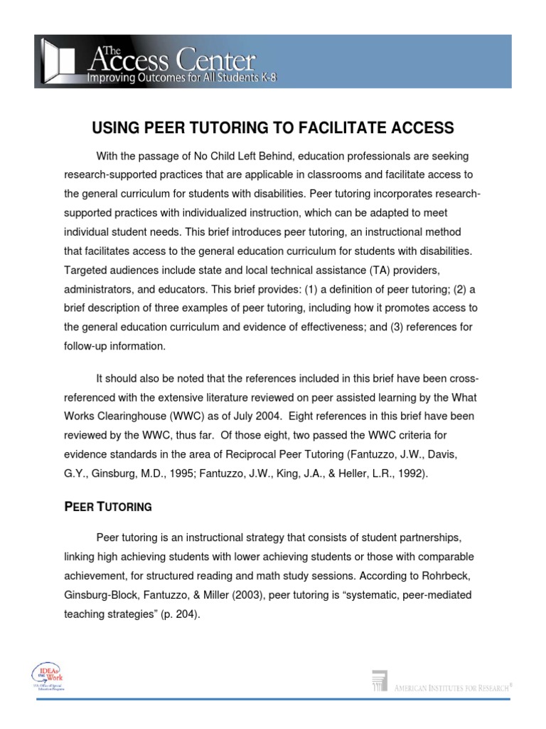 Module 1 Topic 2.1 PeerTutoringFinal PDF | PDF | Tutor | Motivation