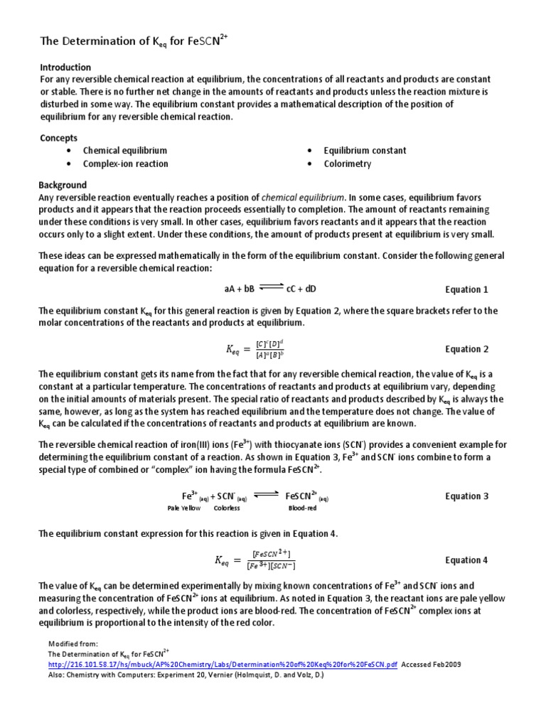 Determination of Equilibrium Constant For Iron Thiocyanate | PDF ... Determination of Equilibrium Constant For Iron Thiocyanate | PDF ...