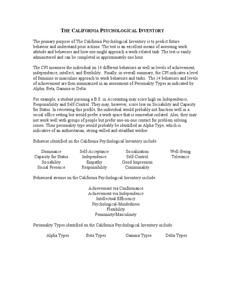 California Psychological Inventory | PDF