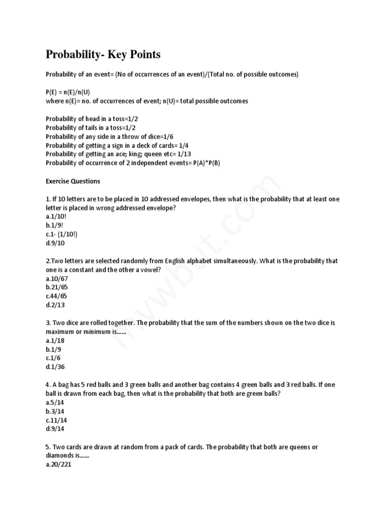 Probability Notes | PDF | Probability | Odds