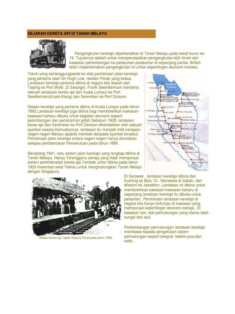 Sejarah Kereta Api Di Tanah Melayu | PDF