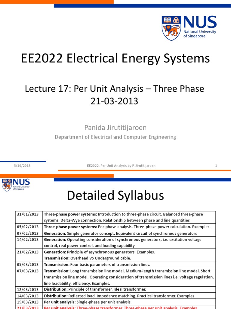 EE2022 Electrical Energy Systems: Lecture 17: Per Unit Analysis - Three Phase 21-03-2013 | PDF ...