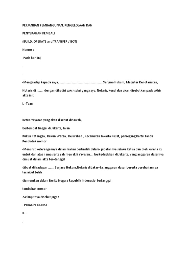 Perjanjian BOT Pembangunan Rumah Sakit | PDF | Teknologi & Rekayasa