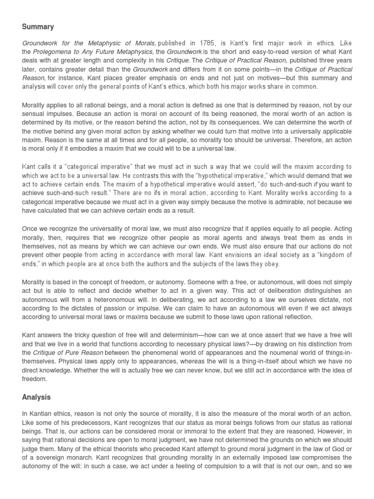 Deontological Ethics Summary | PDF | Immanuel Kant | Autonomy