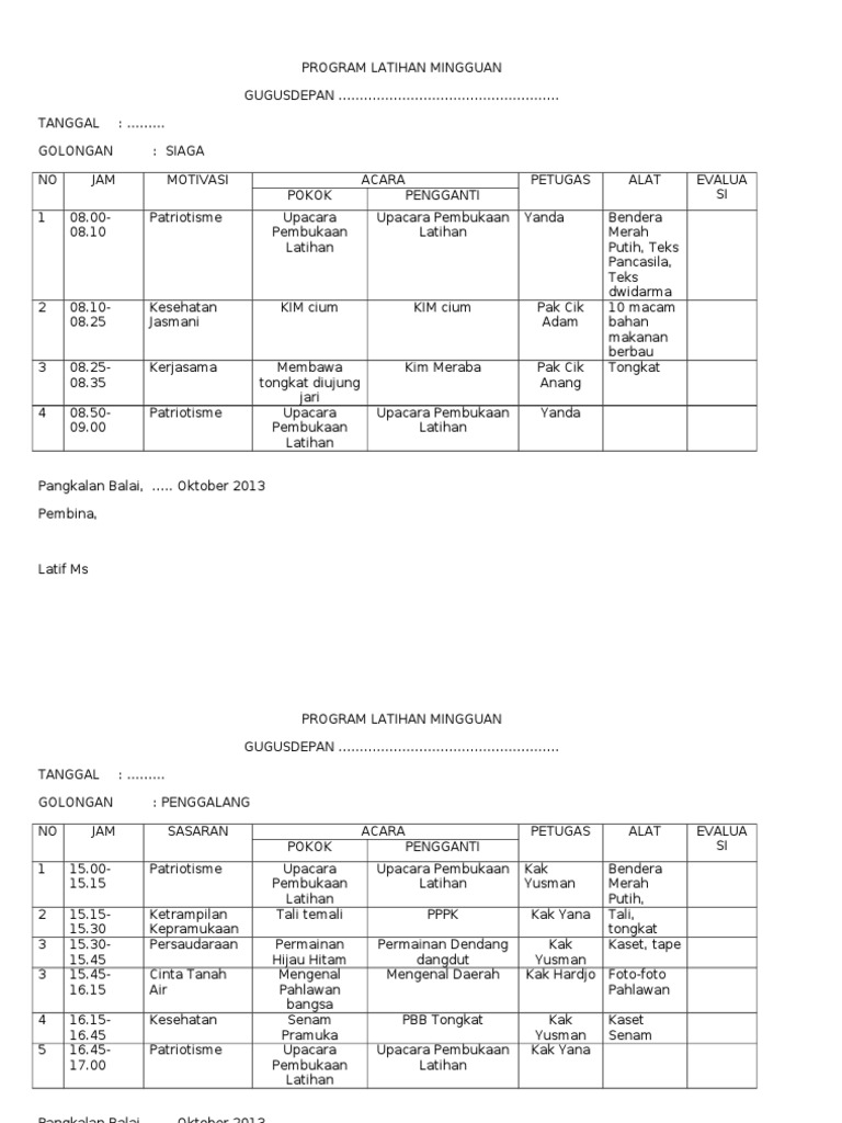 Program Latihan Mingguan | PDF