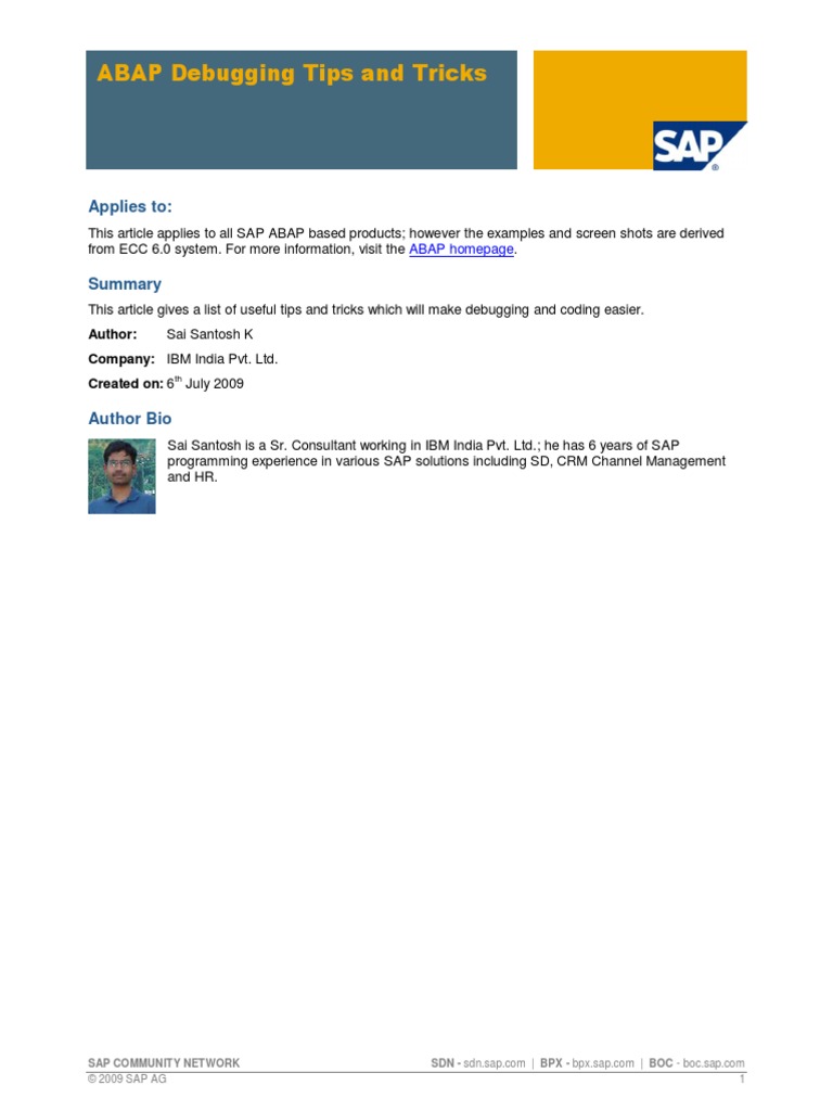 Abap Debugging Tips And Tricks Pdf Computer Programming Computing 7290