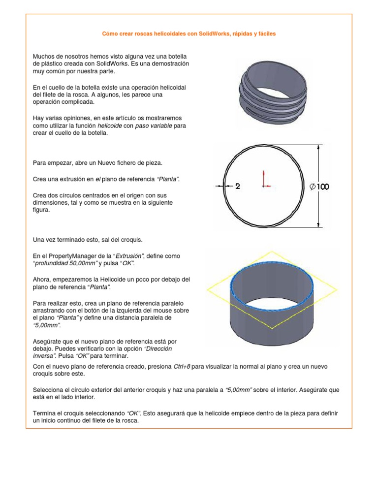 Crear roscas helicoidales en SolidWorks | PDF | Hélice | Curva