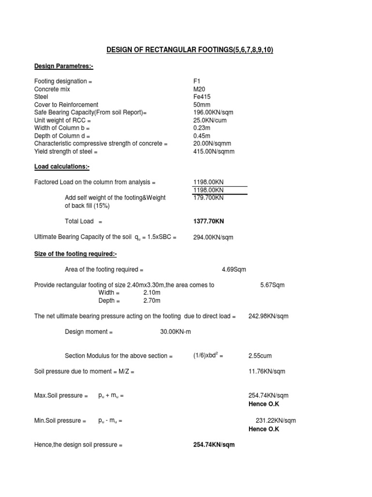 Rectangular Footing Design Example | PDF | Bending | Column